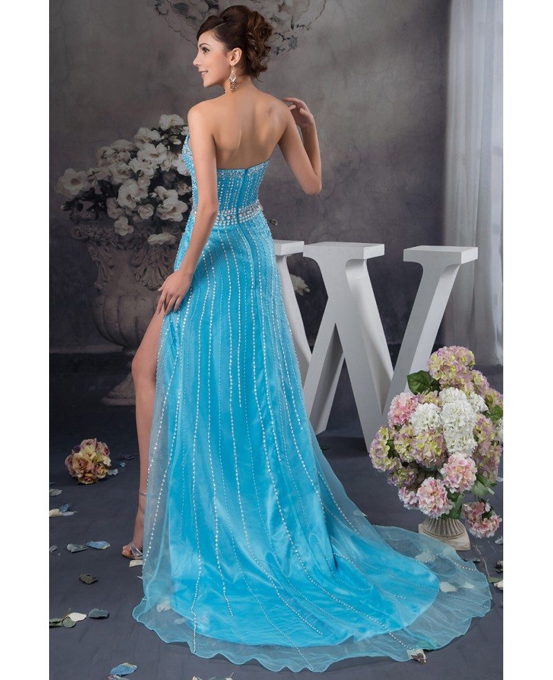 A Line Sweetheart Sweep Train Tulle Prom Dress With Beading Op41107