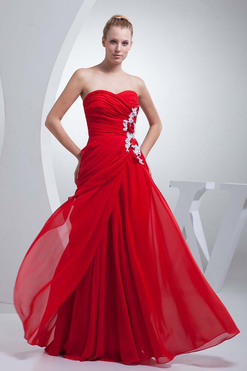 Sweetheart Red Chiffon Modest Long Prom Dress #OP4415 $136 - GemGrace.com