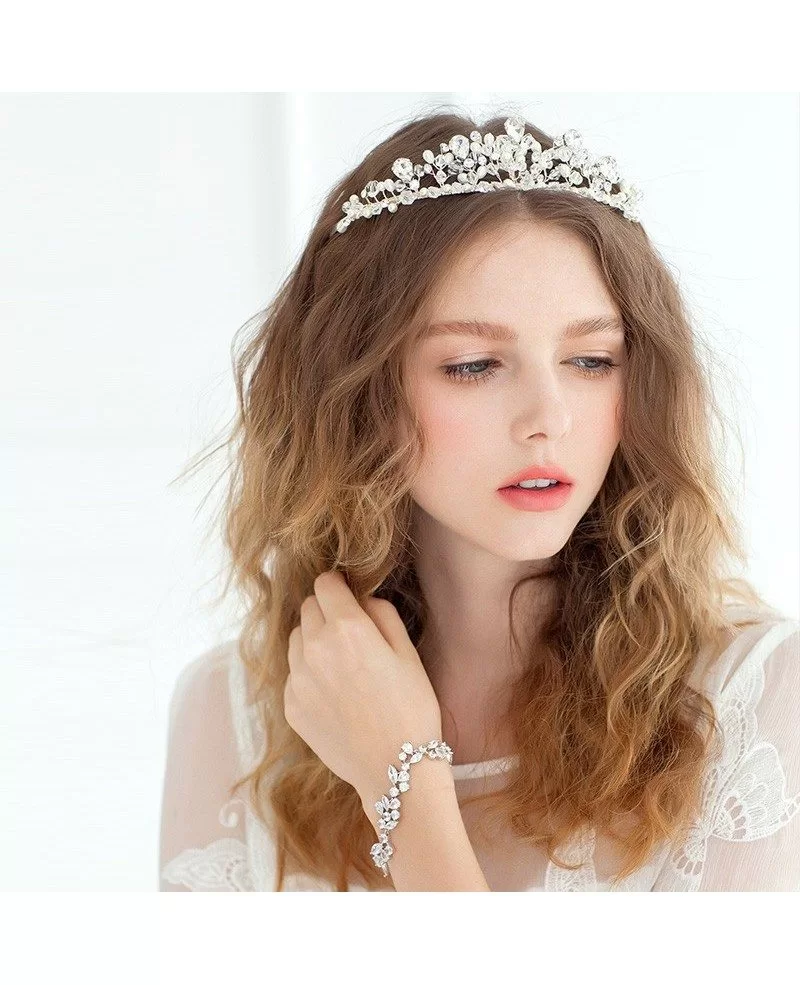 Bridal Hairband Tiara In Silver Color Gemgrace