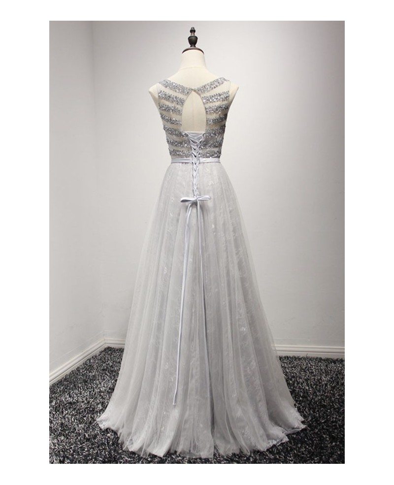 Flowing A-line Scoop Neck Floor-length Tulle Prom Dress With Beading # ...