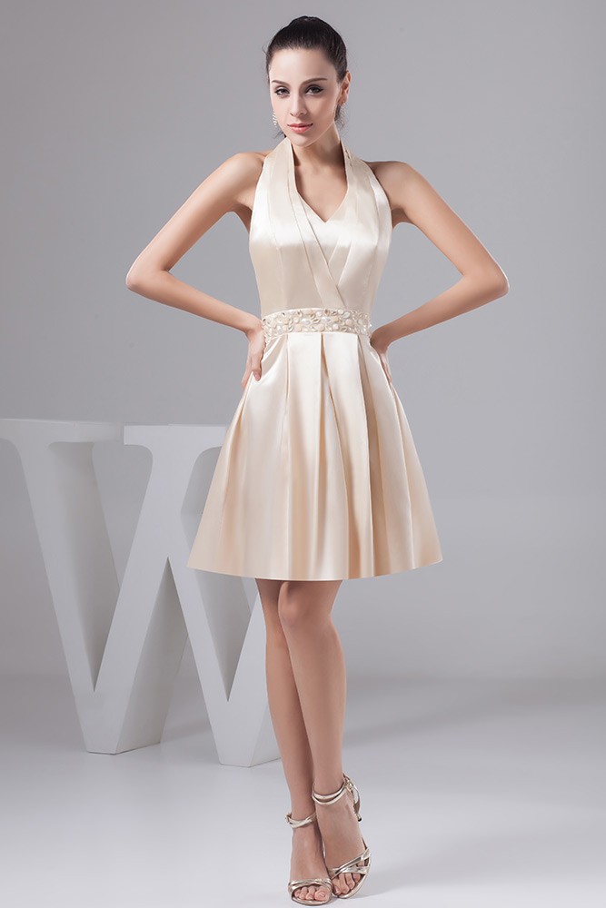 Beautiful Champagne Halter Short Prom Dress With Beading Waist #OP41123 ...