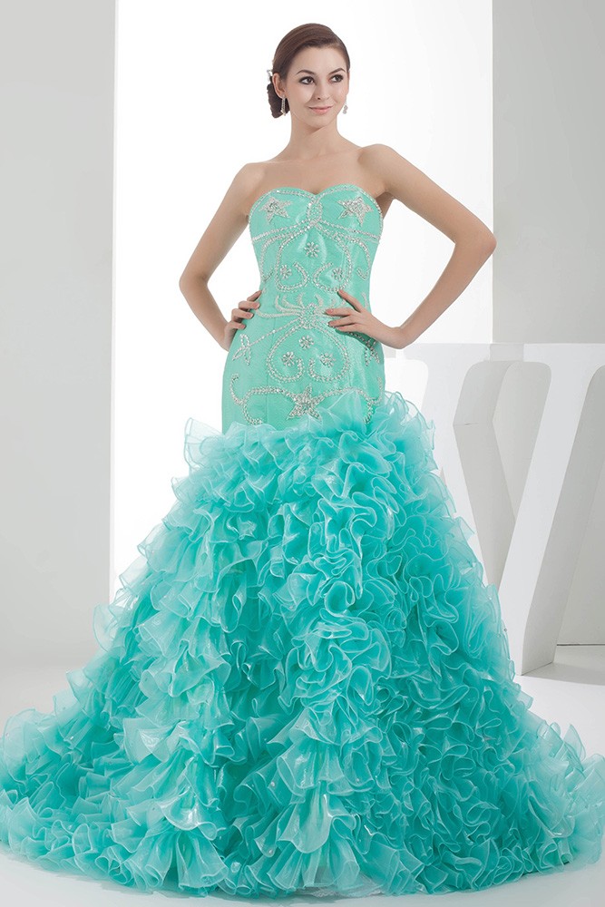 Jade Sequined Sweetheart Cascading Ruffles Color Wedding Dress with ...