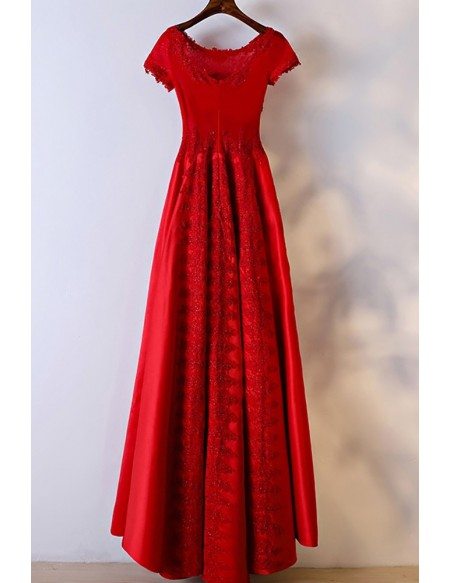 Modest Red Short Sleeve Formal Party Dress For Weddings #MYX18064 ...