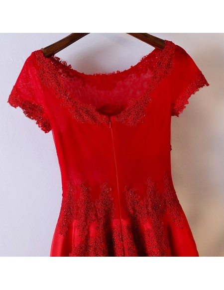 Modest Red Short Sleeve Formal Party Dress For Weddings #MYX18064 ...