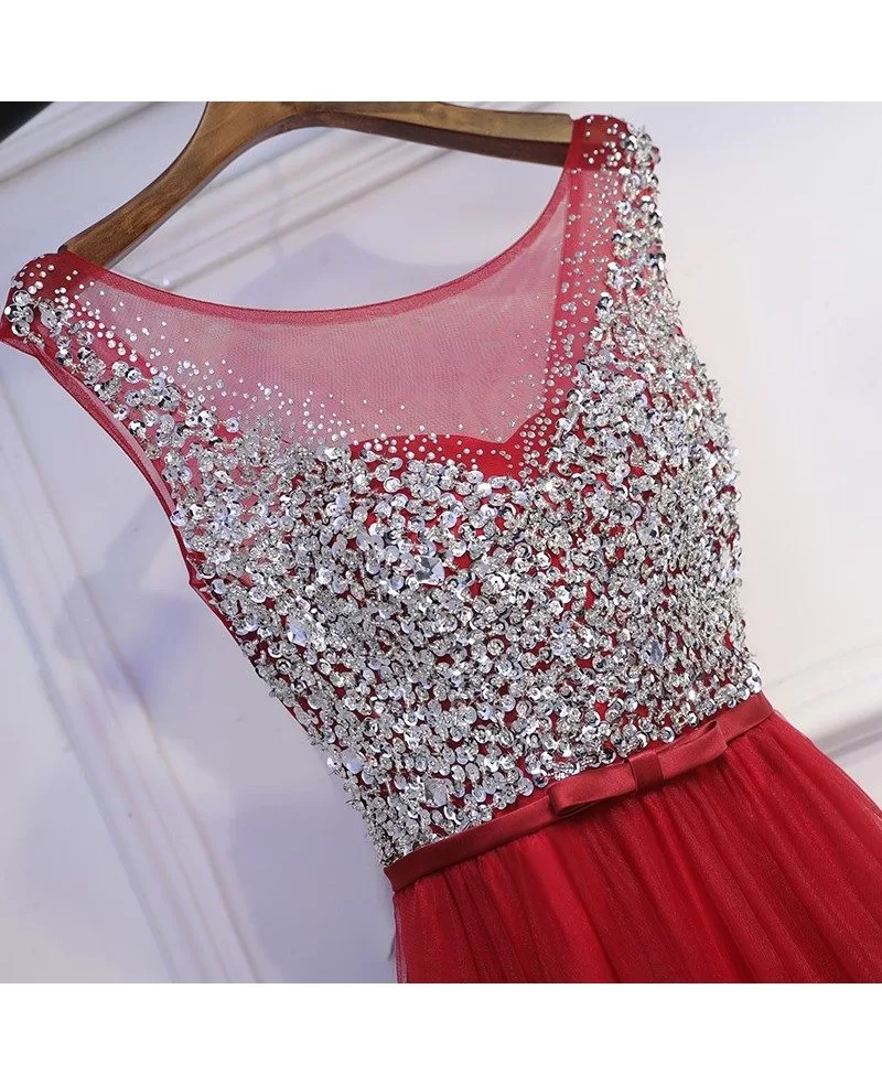 Cute Sparkly Silver And Red Long Party Dress Sleeveless #MYX18191 ...