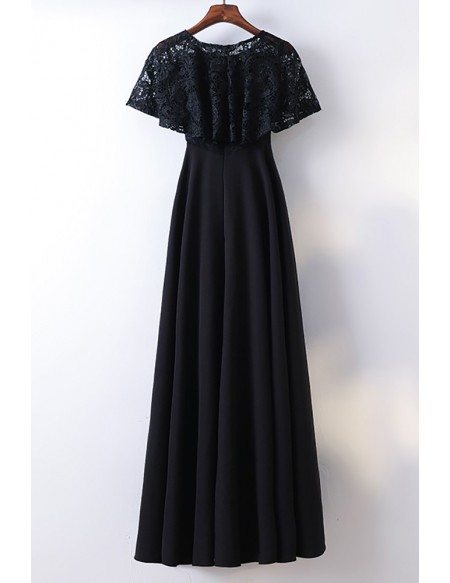Classy Cape Sleeve Lace High Waist Long Formal Dress Black #MYX18265 ...