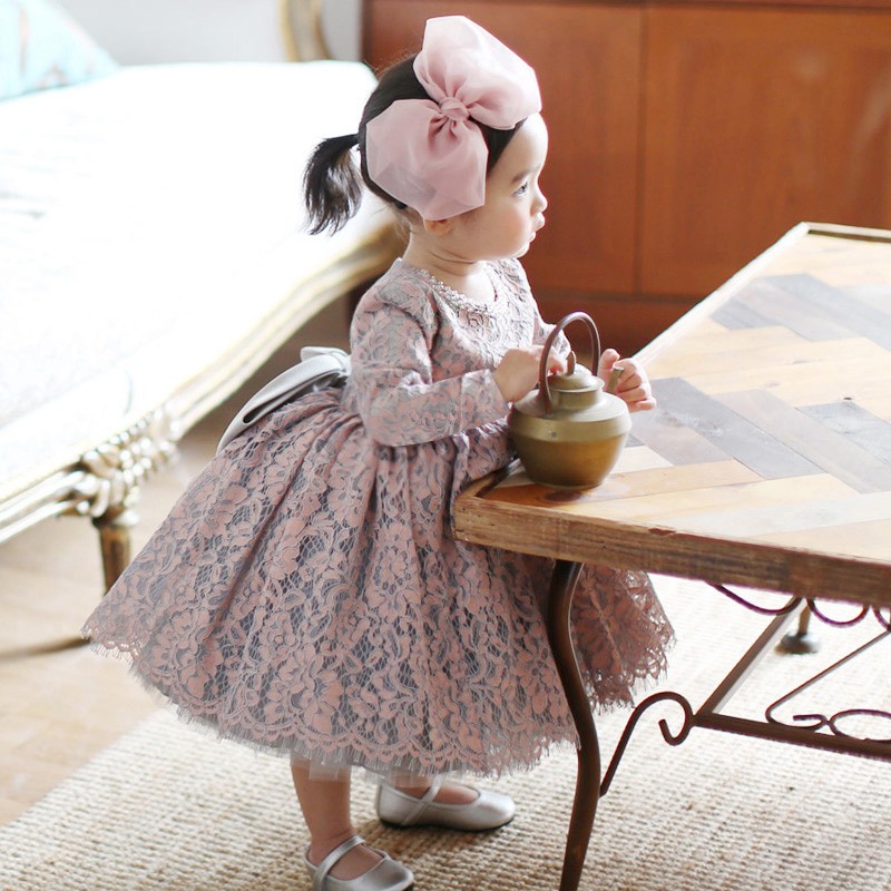 Country Vintage Lace Princess Flower Girl Dress With Sleeves For ...