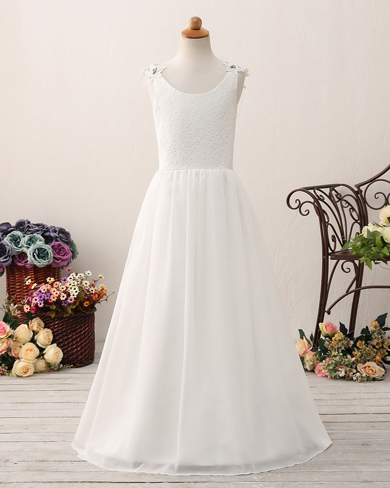 Elegant Chiffon Long Lace Flower Girl Dress For Teen Girls #HT09 ...
