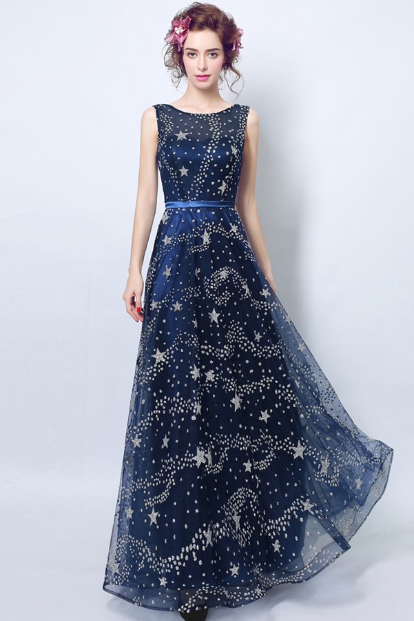 Shining Starry Navy Blue Prom Dress Long With Open Back Wholesale # ...