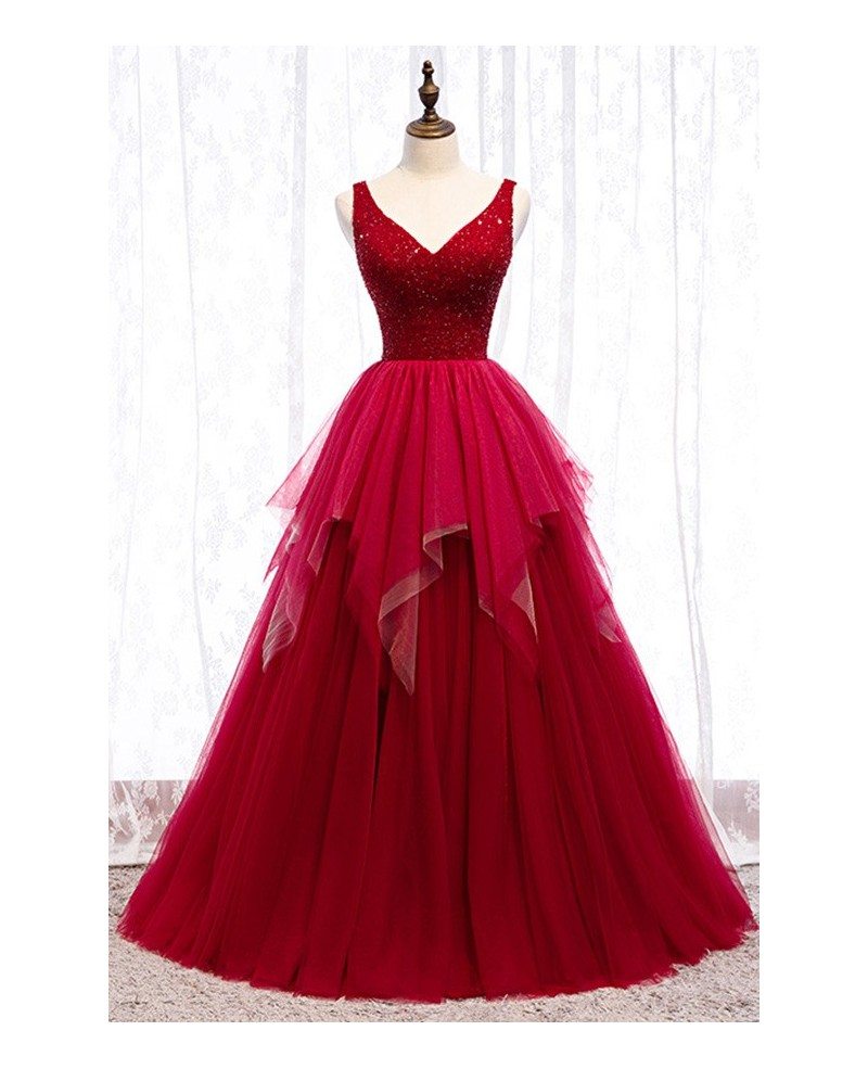 special formal long tulle ballgown prom dress with vneck #MYX79013 ...