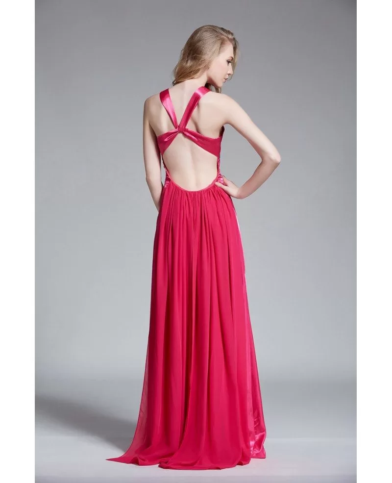 Sexy Deep V-neck Satin Long Open Back Evening Dress #KC55 $58.6 ...