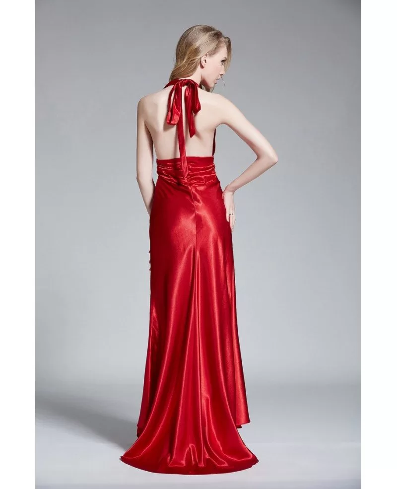 Sexy Halter Satin Long Open Back Evening Dress Kc141 705