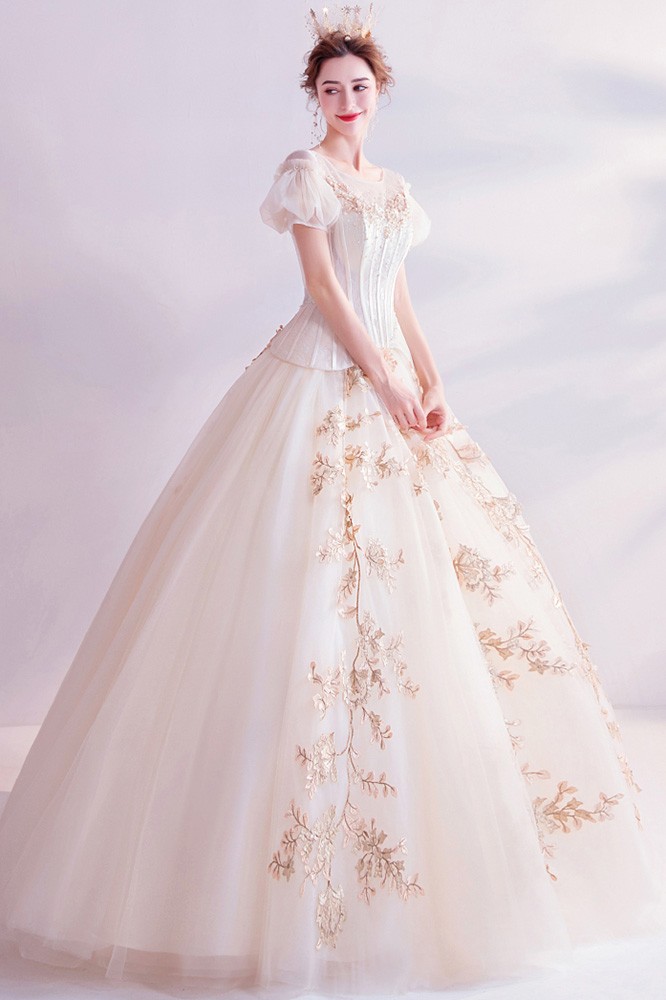 Romantic Champagne Gold Princess Ballgown Prom Dress With Bubble ...