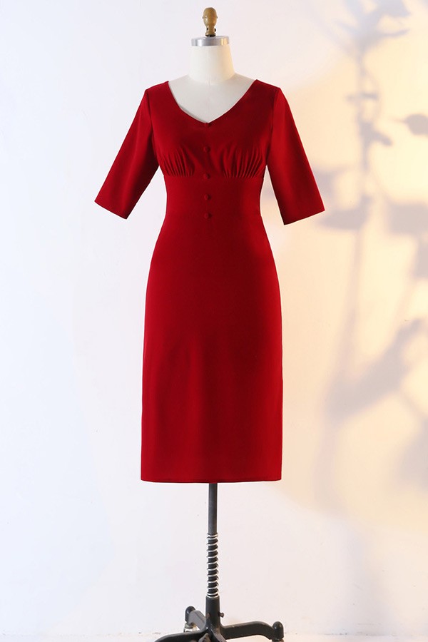 Custom Burgundy Fitted Simple Occasion Dress With Sleeves High Quality ...