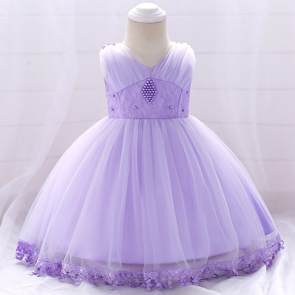 $26.49 Light Purple Baby Girl Party Dress With Lace Trim For 12-24 ...