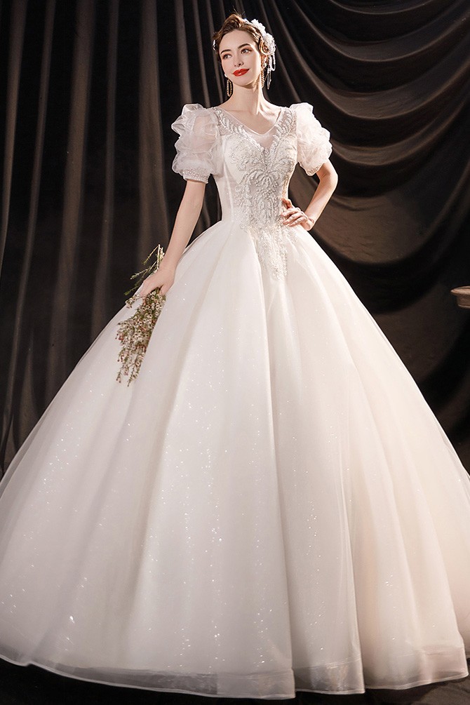 Princess Big Ballgown Wedding Dress with Bling Embroidered Bubble ...