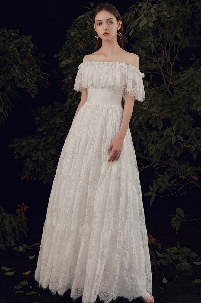 Strapless Casual Lace Hobo Wedding Dress Aline with Laceup G78027 ...