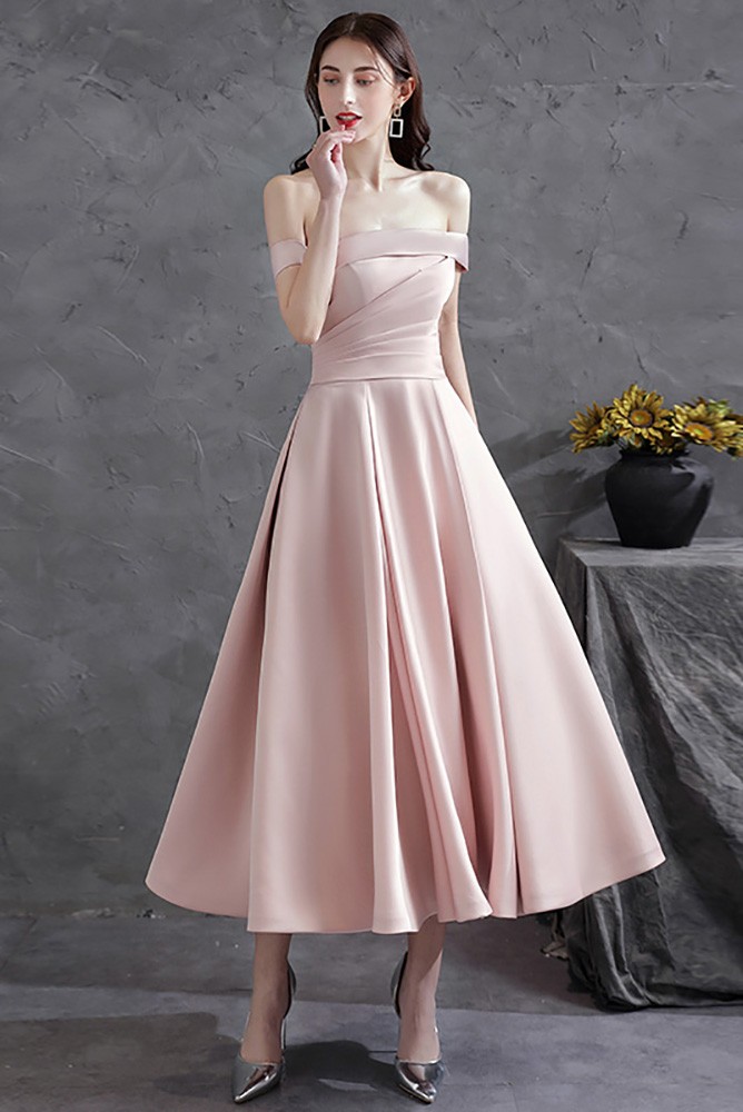 Pretty Pink Satin Tea Length Hoco Party Homecoming Dress Wholesale # ...