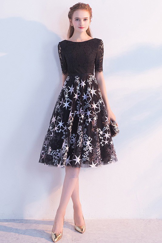 Cute Stars Tulle Knee Length Homecoming Party Dress With Lace Short