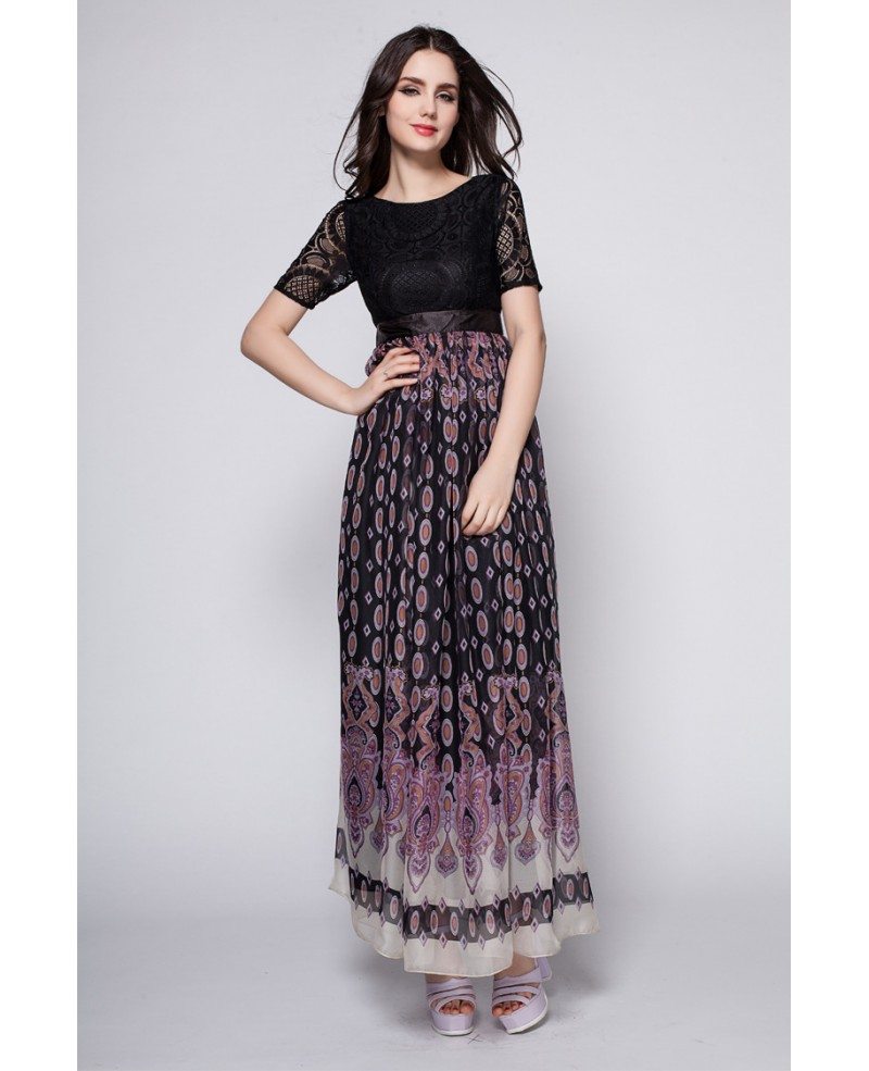 Lace Chiffon Exotic Pattern Short Sleeved Dress For A Wedding #CK388 ...