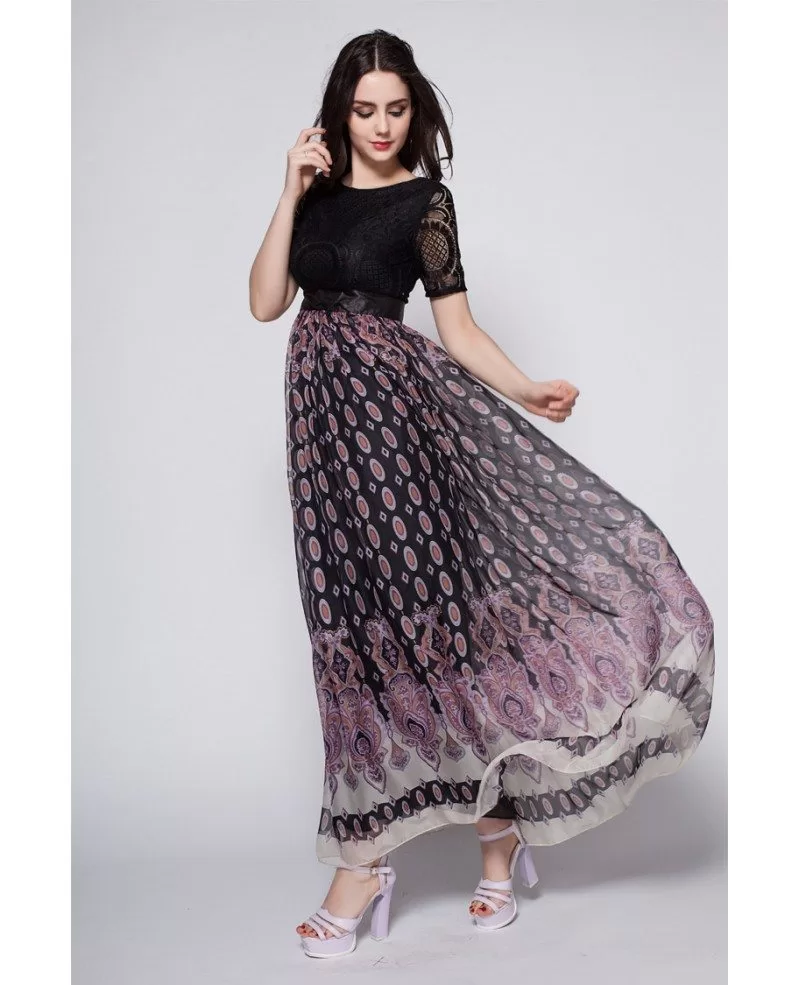 Lace Chiffon Exotic Pattern Short Sleeved Dress For A Wedding #CK388 ...