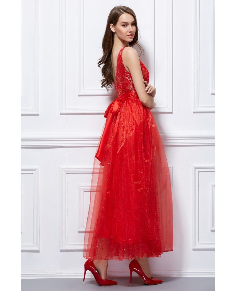 Stylish A-Line Lace Tulle Ankle-Length Prom Dress With Sequins #CK428 ...