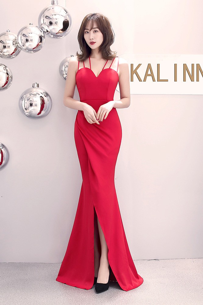 Elegant Mermaid Split Front Occasion Dress with Straps #LN148 ...