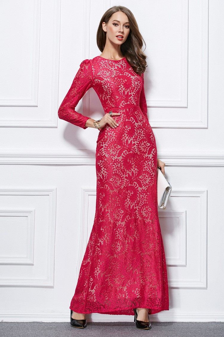 Elegant Sheath Lace Long Evening Dress With Long Sleeves #CK436 $76.5 ...