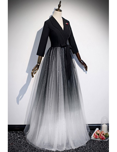 Jacket Style Ombre Tulle Formal Dress with Sash #L78272 - GemGrace.com