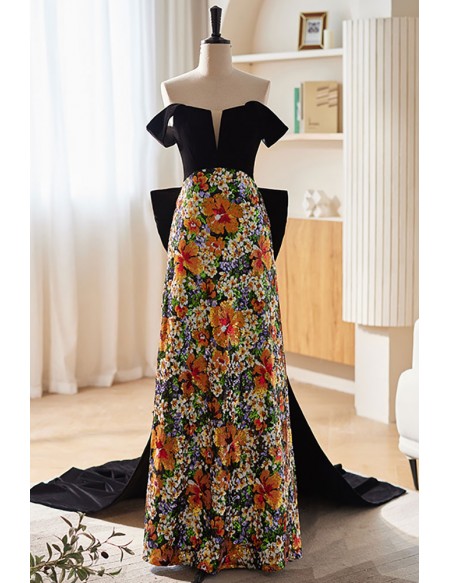 Unique Floral Patterns Formal Dress with Big Bow Long Train #MX18083 ...