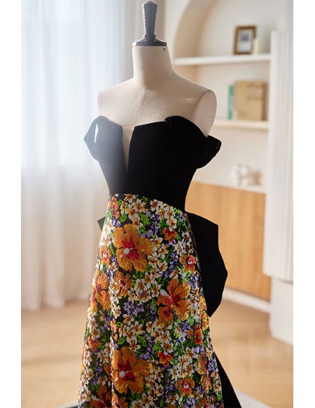Unique Floral Patterns Formal Dress with Big Bow Long Train #MX18083 ...