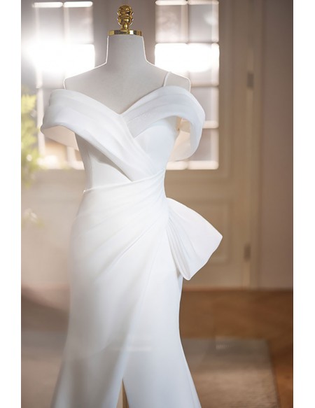 Simple Split Front White Formal Dress Off Shoulder #MX18123 - GemGrace.com