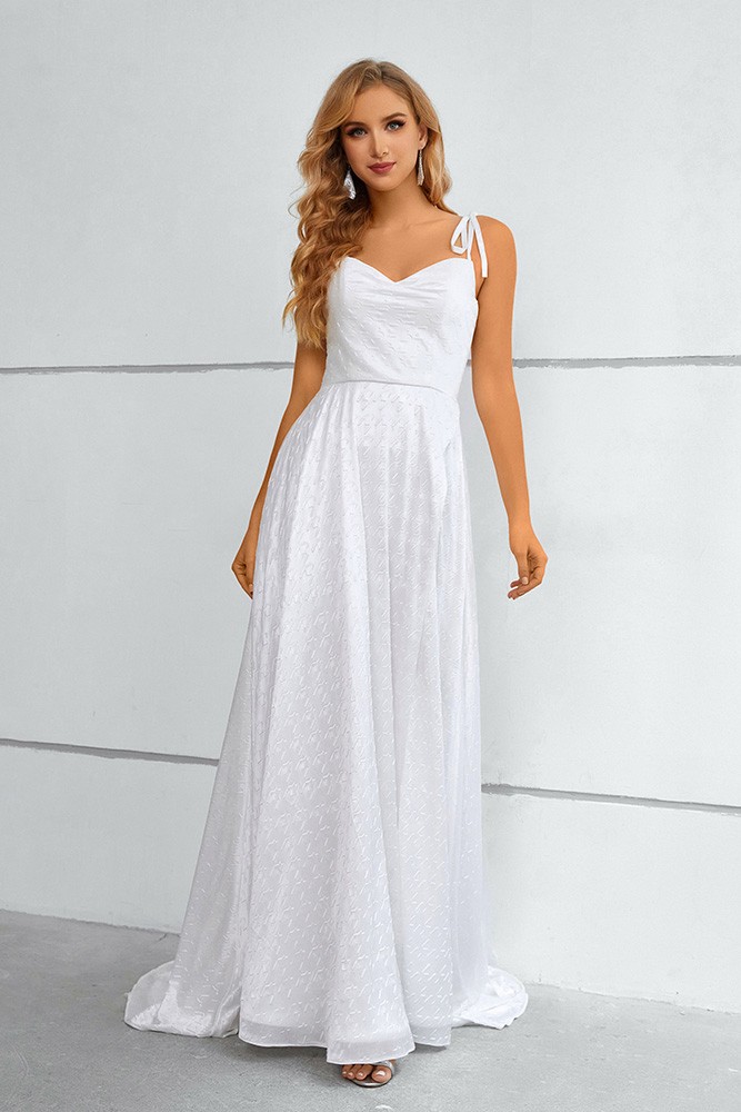 Simple White Aline Split Front Long Prom Dress with Straps C5602W ...