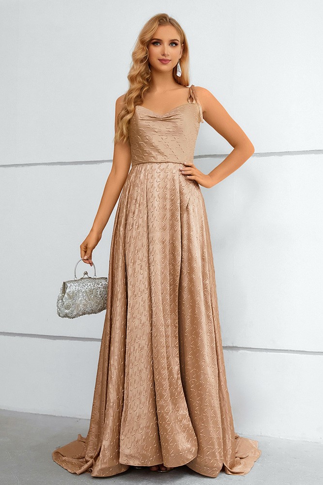 Simple Khaki Aline Split Front Long Prom Dress with Straps C5602K ...