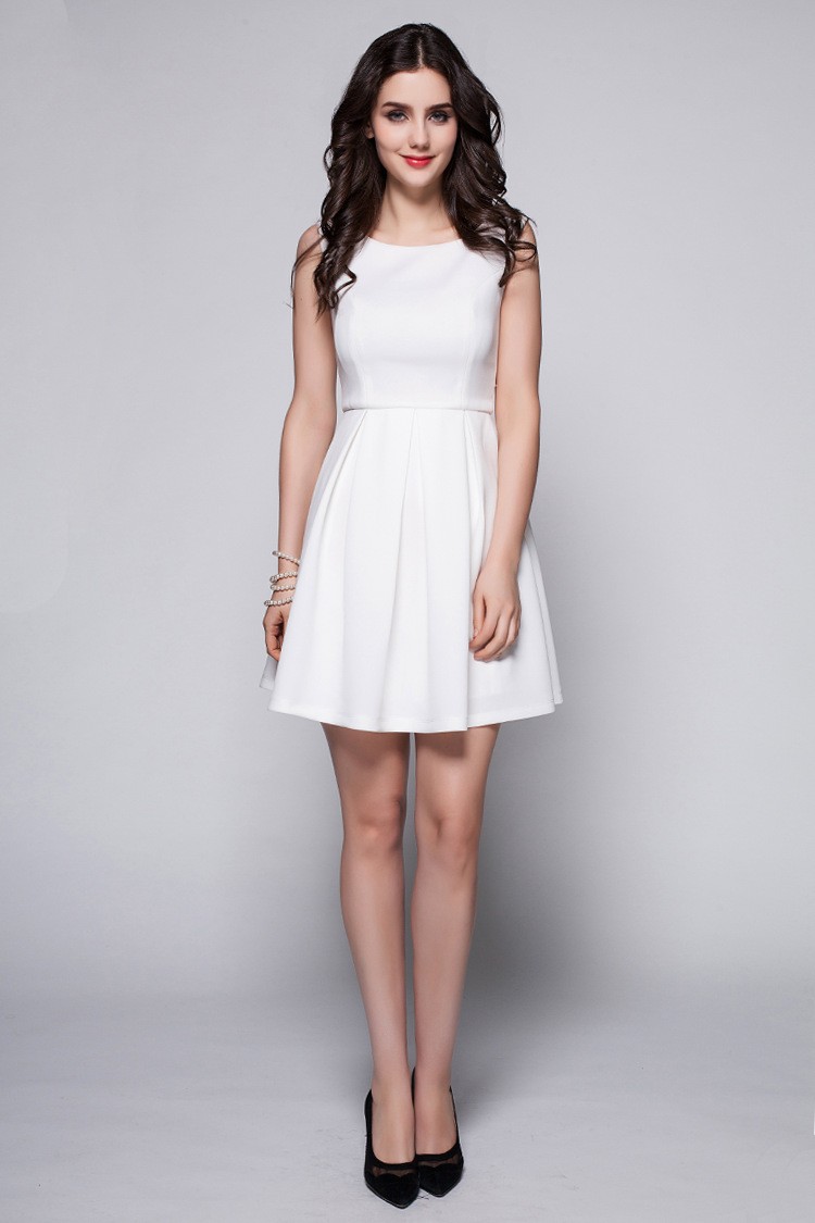 Little White High Neck Simple Short Dress #DK244 $66.7 - GemGrace.com