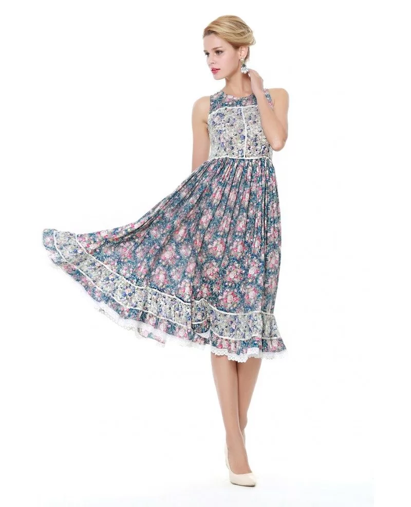 Unique Knee Length Flower Prints Summer Dress for a Wedding #DK271 $58. ...