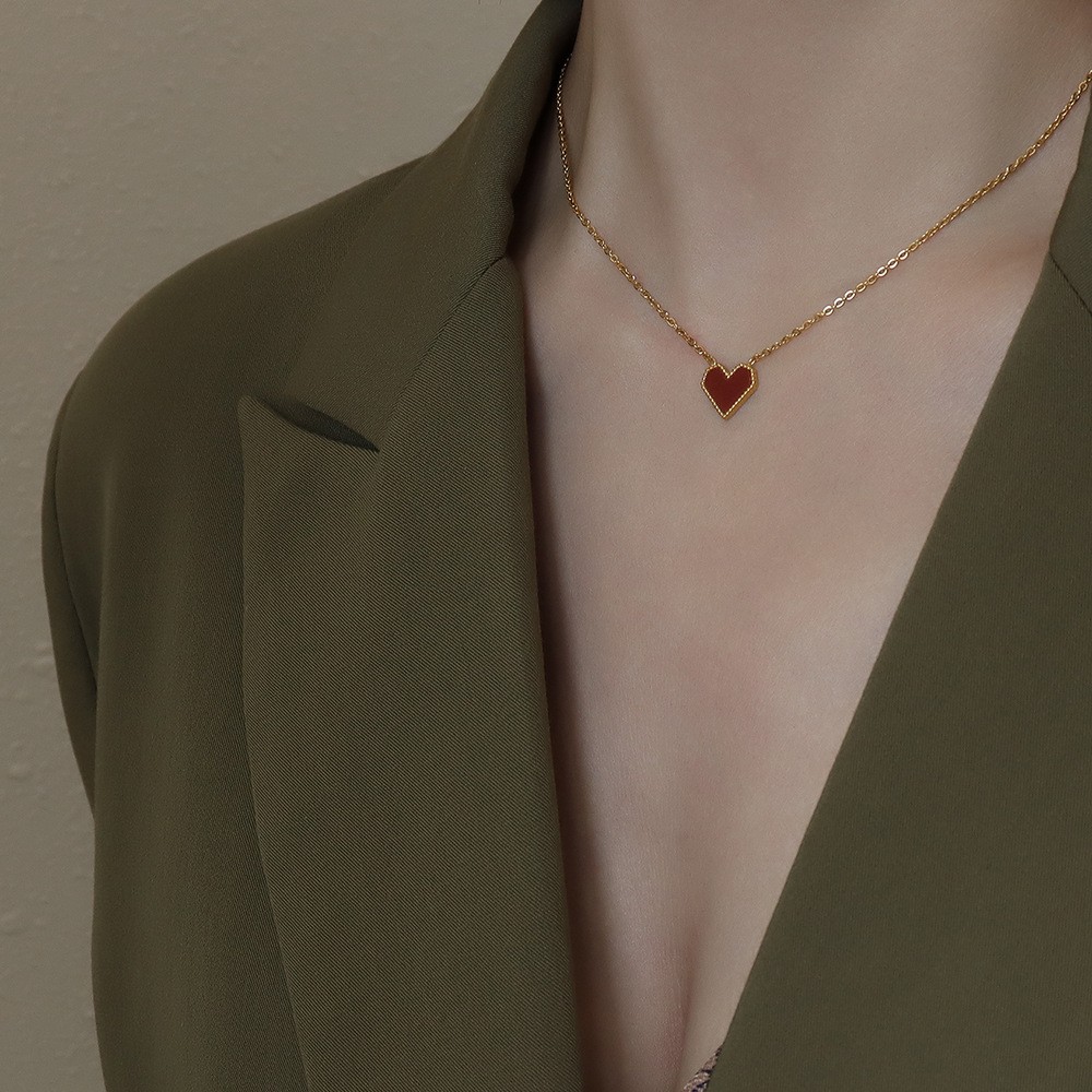 Heart Shape Clavicle Titanium Steel Necklace For V Neck Dress #SL1001 ...
