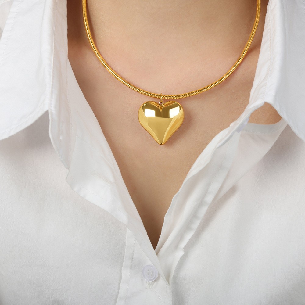 Cute Gold-plated Heart-shaped Pendant Necklace #SL1097 - GemGrace.com