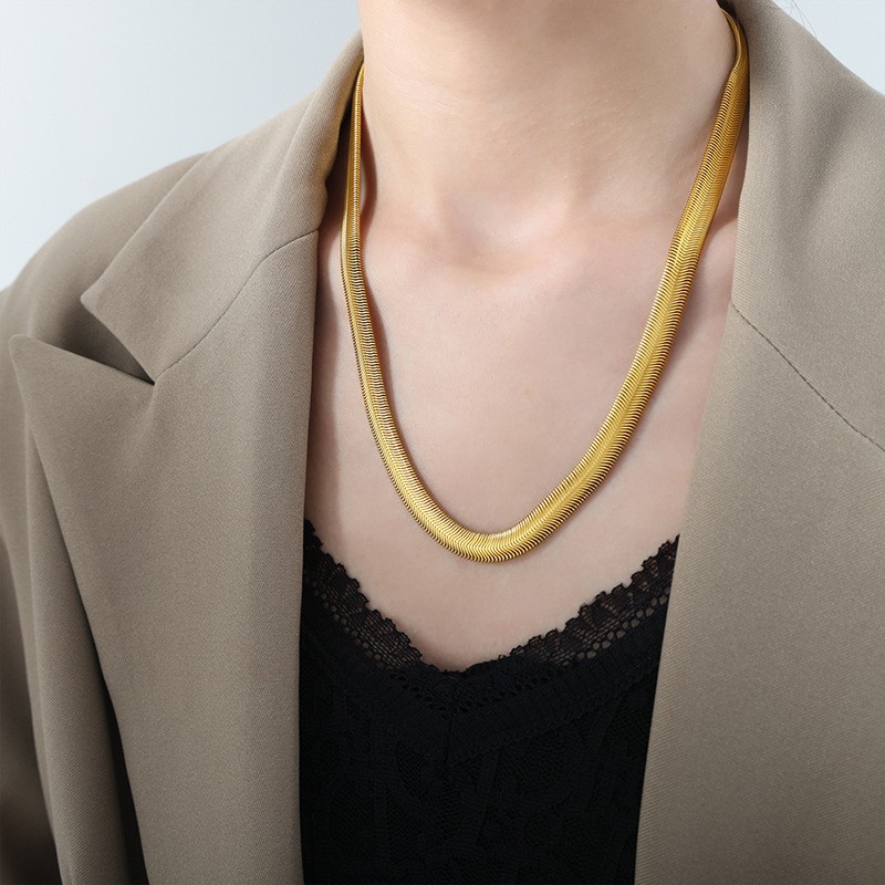 Gold-plated Titanium Steel Snake Bone Chain Necklace #SL1197 - GemGrace.com