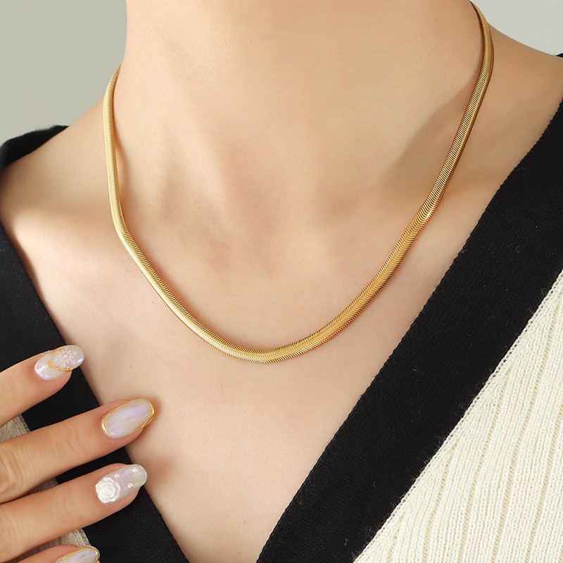 Snake Bone Chain Gold-plated Necklace #SL1244 - GemGrace.com