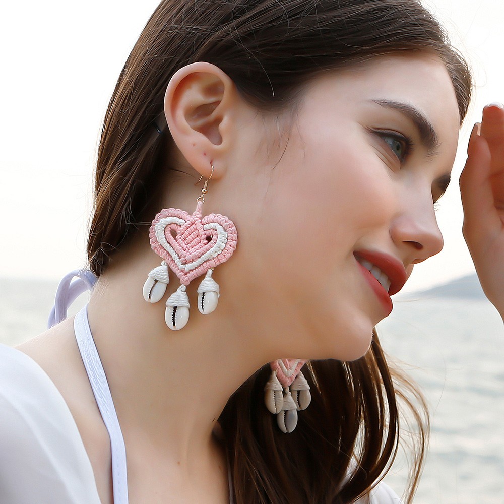 Bohemian Hand Braided Heart Simple Conch Earrings #SJ1023 - GemGrace.com