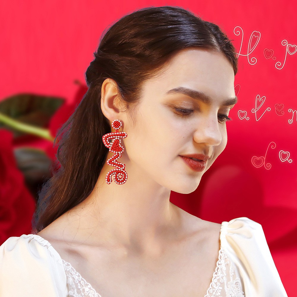 Handmade Beaded Valentine's Day Letters Love Red Earrings #SJ1077 ...