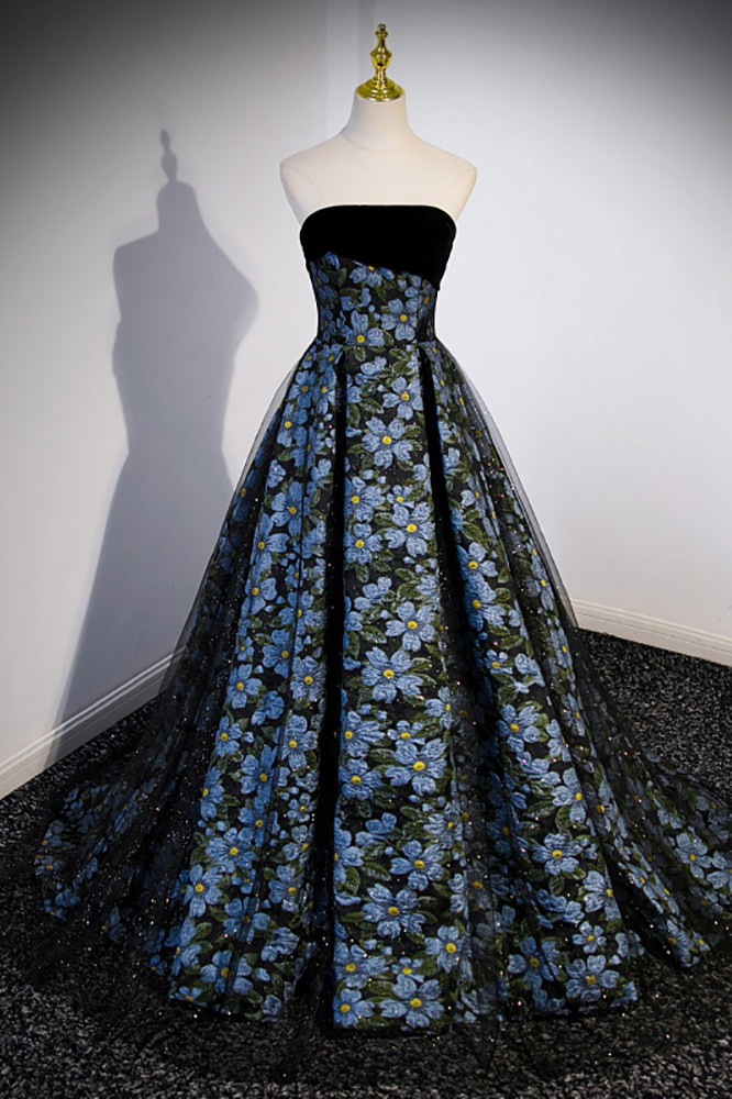 Gorgeous Embossed Flower Texture Strapless Black Prom Dress Little ...