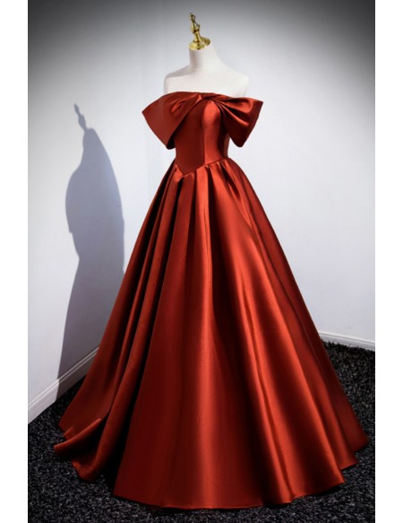 Simple Red Satin Long Off The Shoulder Evening Gown Dress #L78416 ...