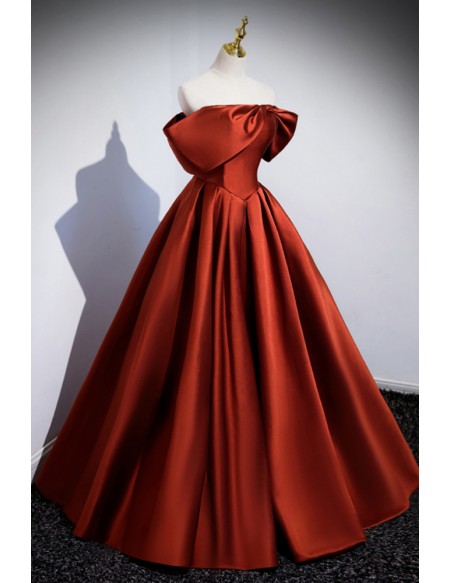 Simple Red Satin Long Off The Shoulder Evening Gown Dress #L78416 ...