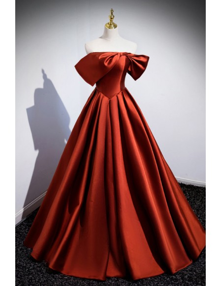 Simple Red Satin Long Off The Shoulder Evening Gown Dress #L78416 ...