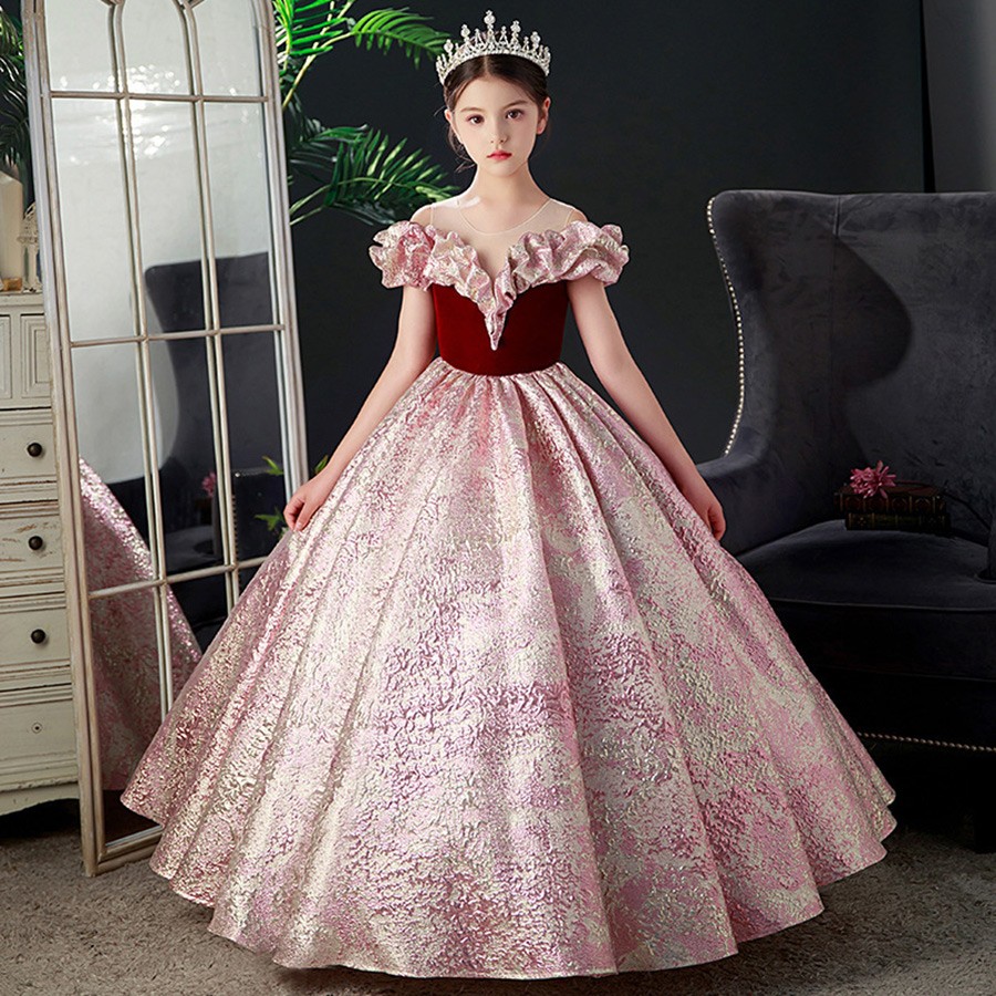 Metallic Pink Children Girls Long Prom Dress #TB4145 - GemGrace.com