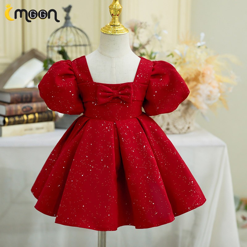 Burgundy Bling Ruffled Girls Party Dress with Sleeves #TM4123 ...