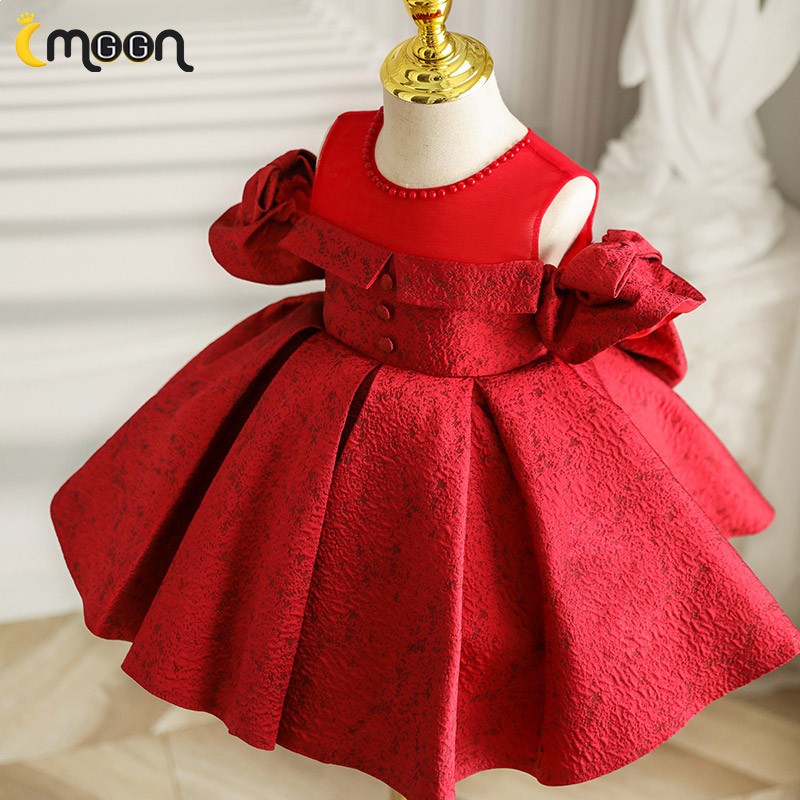 Burgundy Red Cold Shoulder Girls Party Dress with Ruffles #TM4089 ...