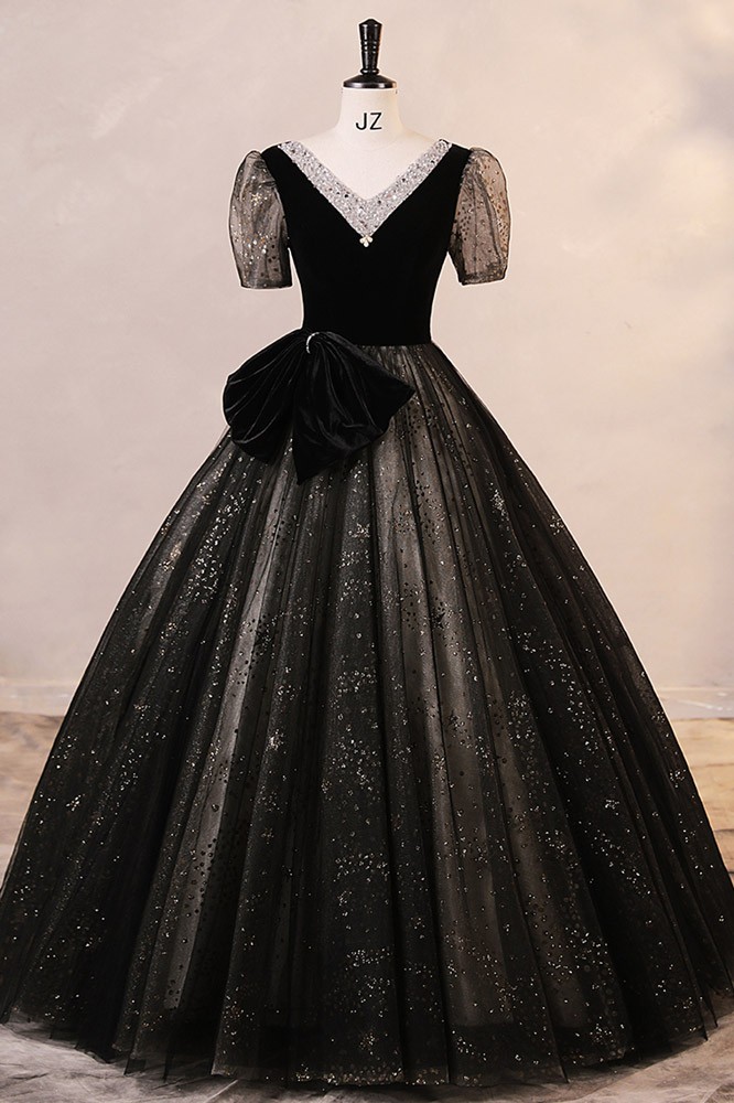 Princess Bling Black Ballgown Prom Dress With Bling #R76160 - GemGrace.com